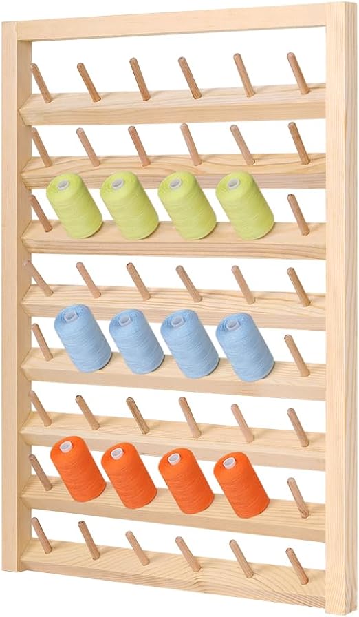 48 Spool Wooden Thread Holder Thread Organizer with Hanging Hooks for ...