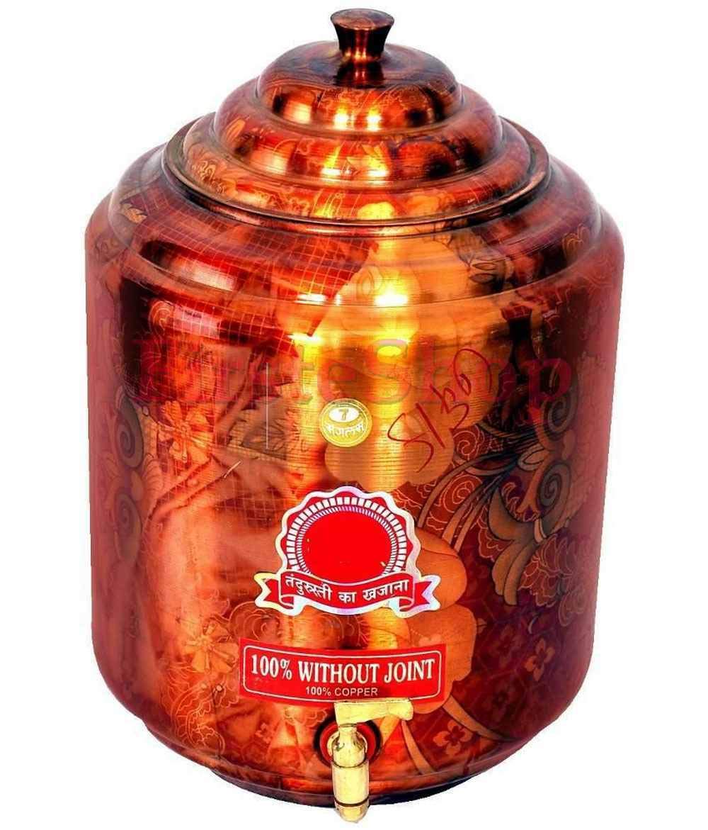 Buy FirsteShop Indian Pure Copper Pot Copper Water Container Set of 1 ...