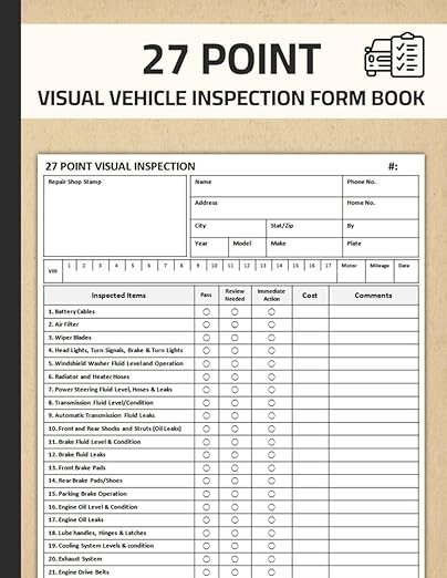 27 Point Visual Vehicle Inspection Form Book: Multi-Point Inspection ...
