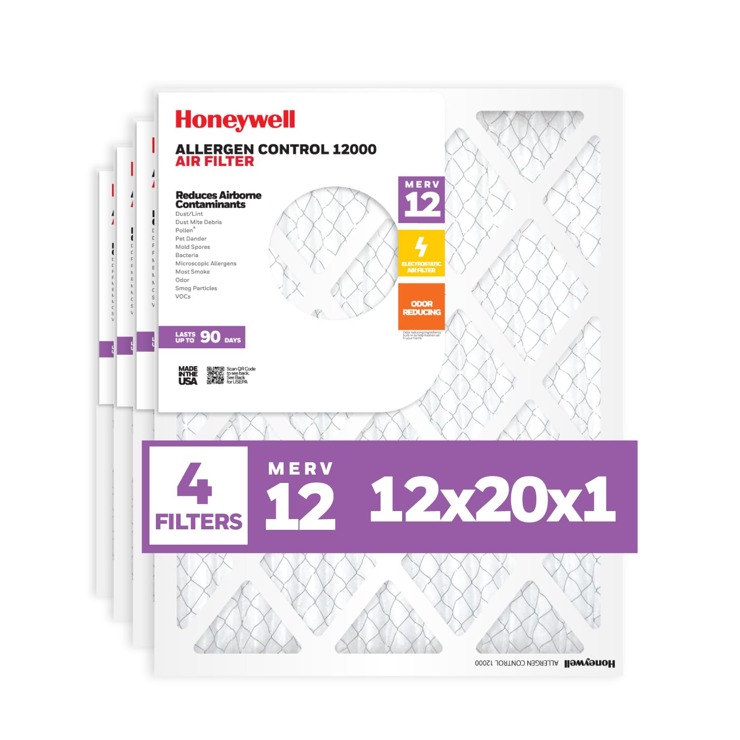Honeywell 12x20x1 MERV 12 Electrostatic Pleated HVAC AC Furnace Air ...