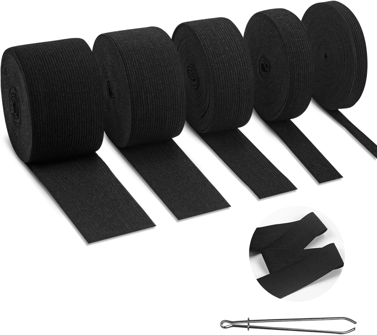Chornow 25M Gummiband Schwarz 10mm 20mm 30mm 40mm 50mm Breit, 5 Stück ...