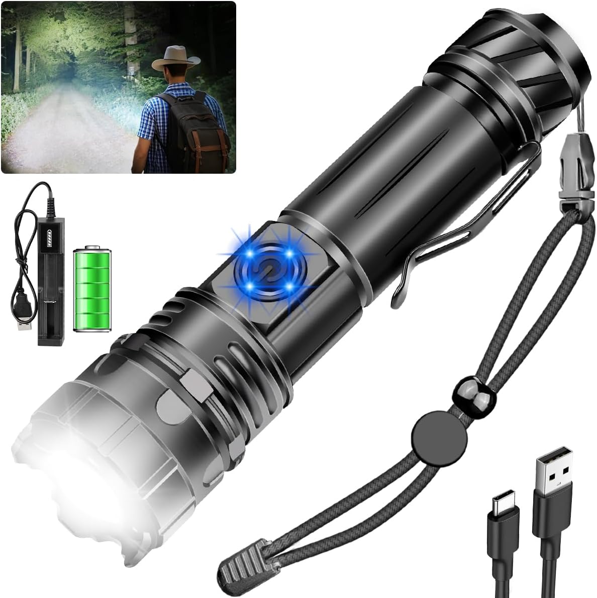 NAKCNM Rechargeable Torch LED Super Bright 20000 Lumens, Powerful Hand ...