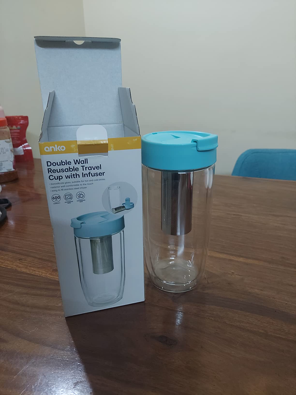 Anko 600 ML Glass Infuser Water Bottle - Detox Fruit & Tea Strainer ...