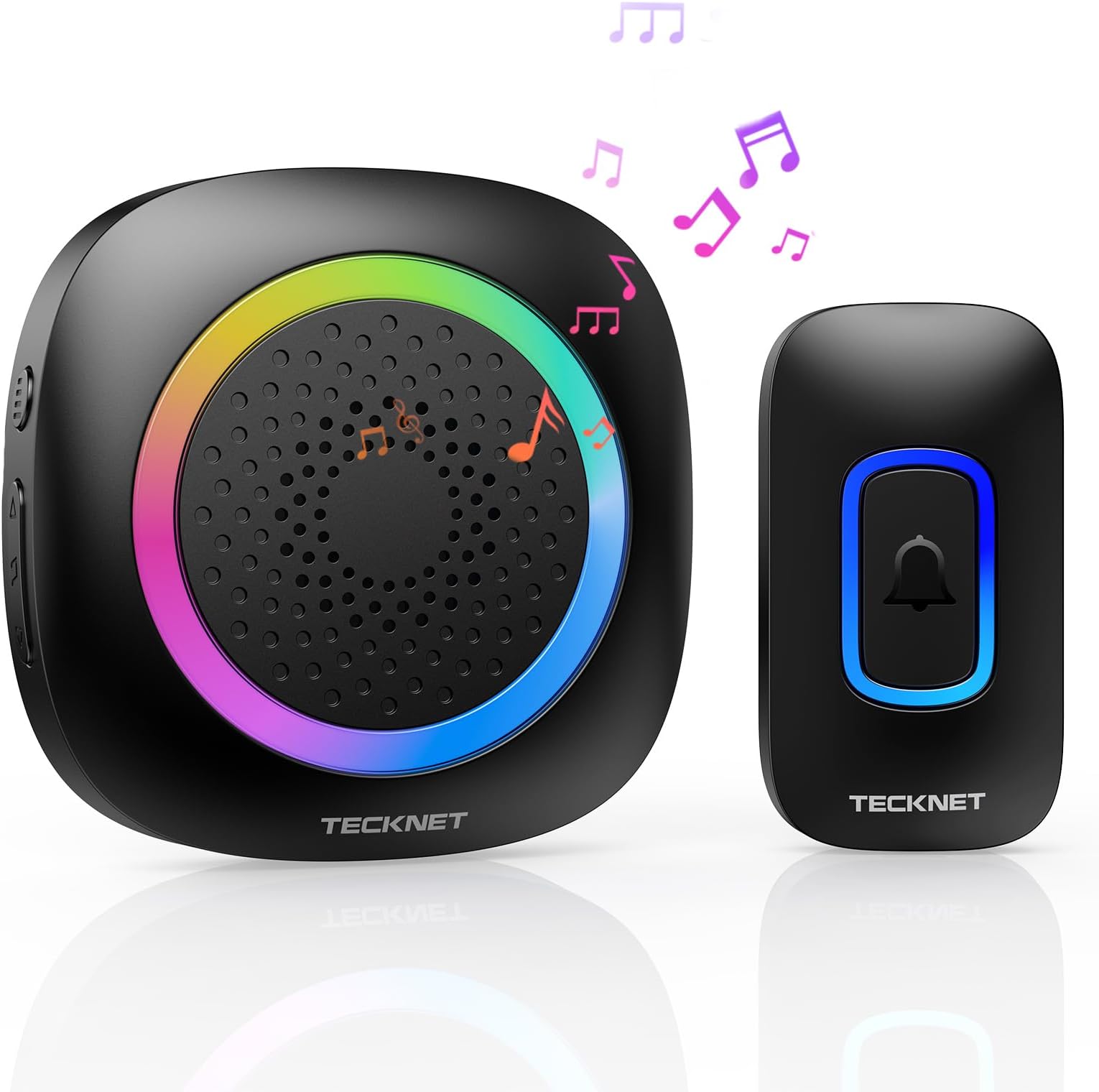 TECKNET Wireless Doorbell, IP66 Waterproof Plug in Doorbell with RGB ...