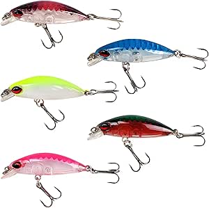 Amazon.com : 5PCS Micro Crankbait Fishing Lures for Bass, 3D Eyes ...