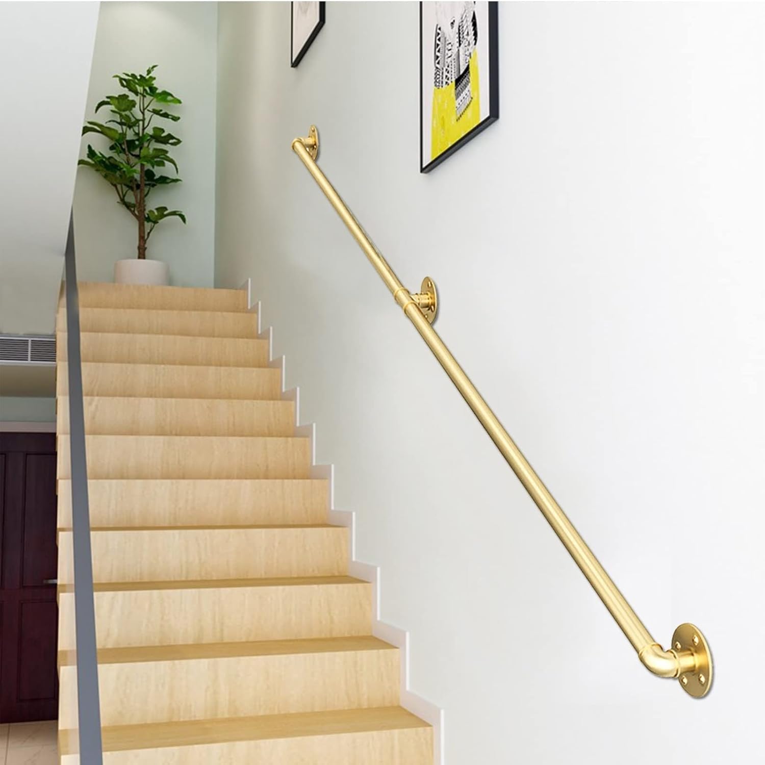 Amazon.com: Luyckfrazy Gold Handrail for Stairs - Complete Kit Wrought ...