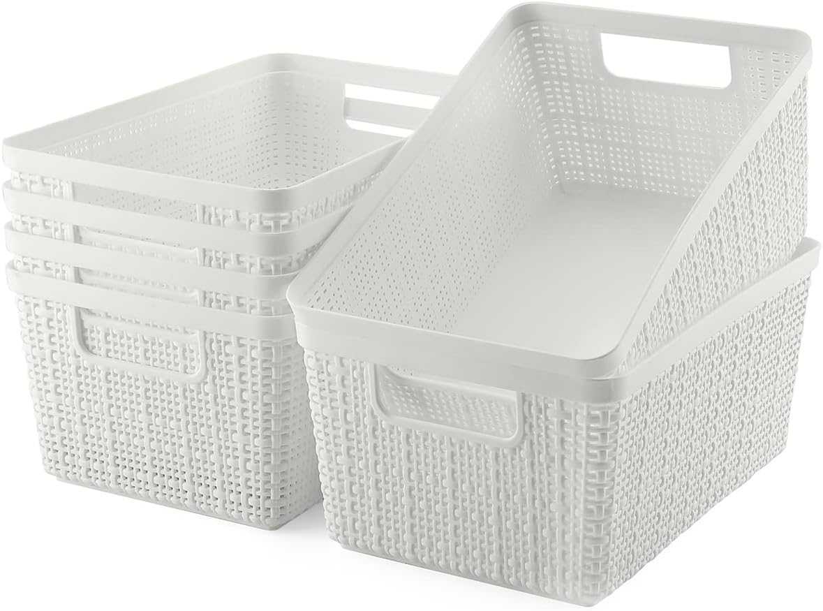 Amazon.com: Qskely Plastic Clear Storage Basket, Rectangle, Pack of 6 ...