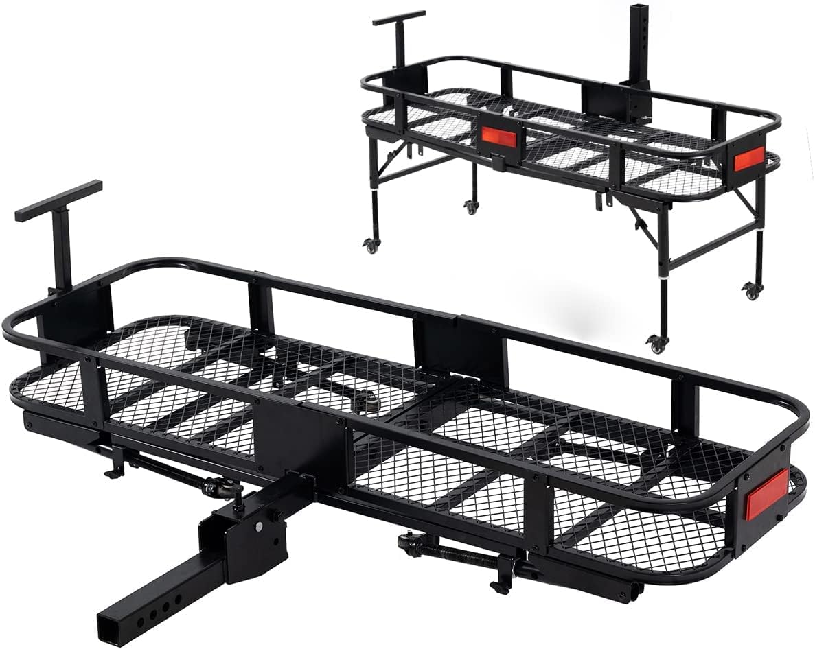 Folding Hitch Mount Cargo Carrier 60" X 21" X 6" - Luggage Basket Rack ...
