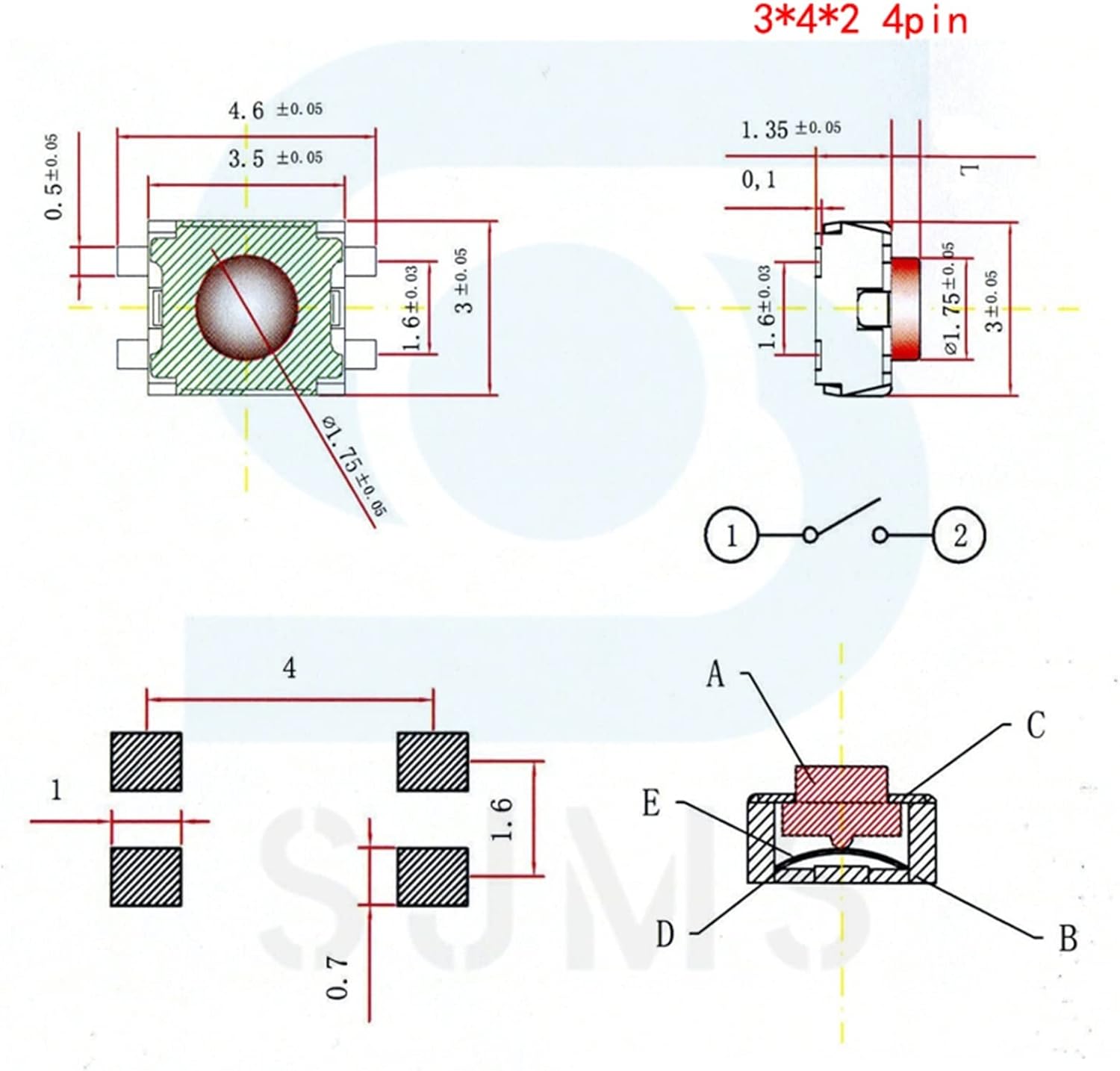 DOUKI pushbutton Switch Power Switch Button 50pcs 3 * 4 * 2 SMD 4 Pin ...