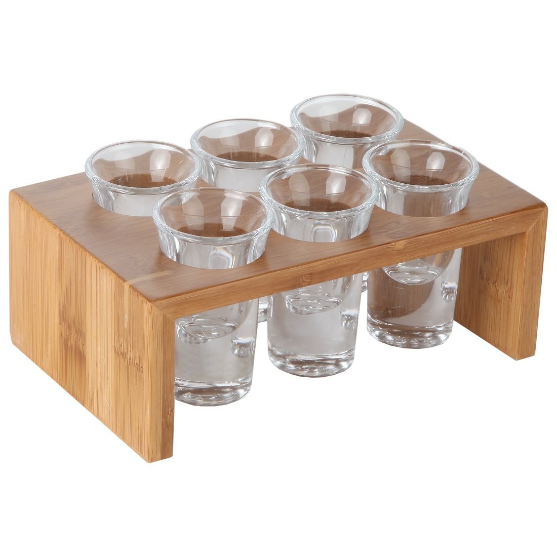 Amazon.com | Lily's Home Bamboo Shot Glass Holder Set with 6 Crystal ...