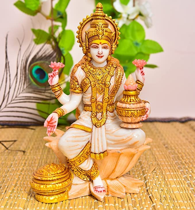 Buy Kaka jiji Handicraft Marble Dust 8 Inches Lakshmi Ji Statue Sitting ...