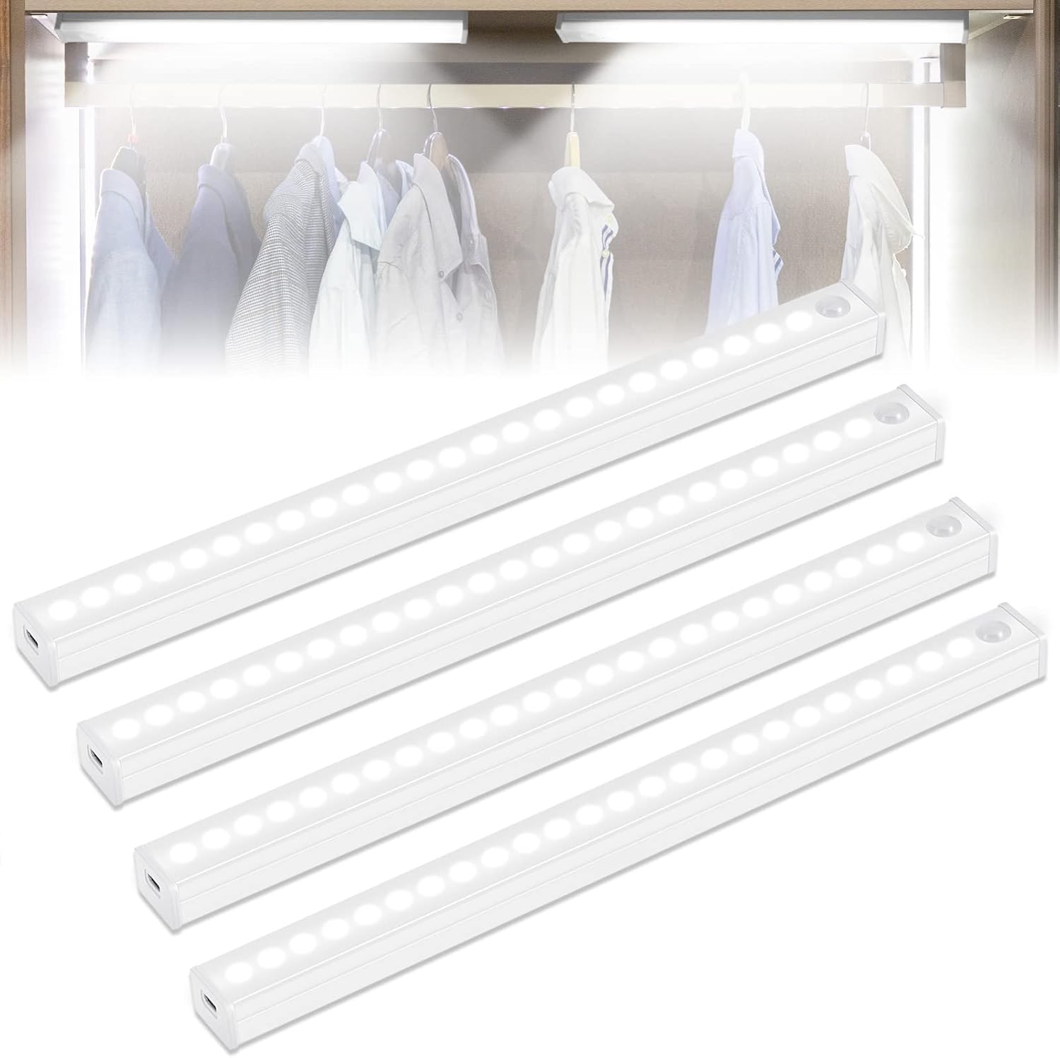 4 Pcs Automatic Wardrobe Lights Motion Sensor Lights Indoor Wireless ...