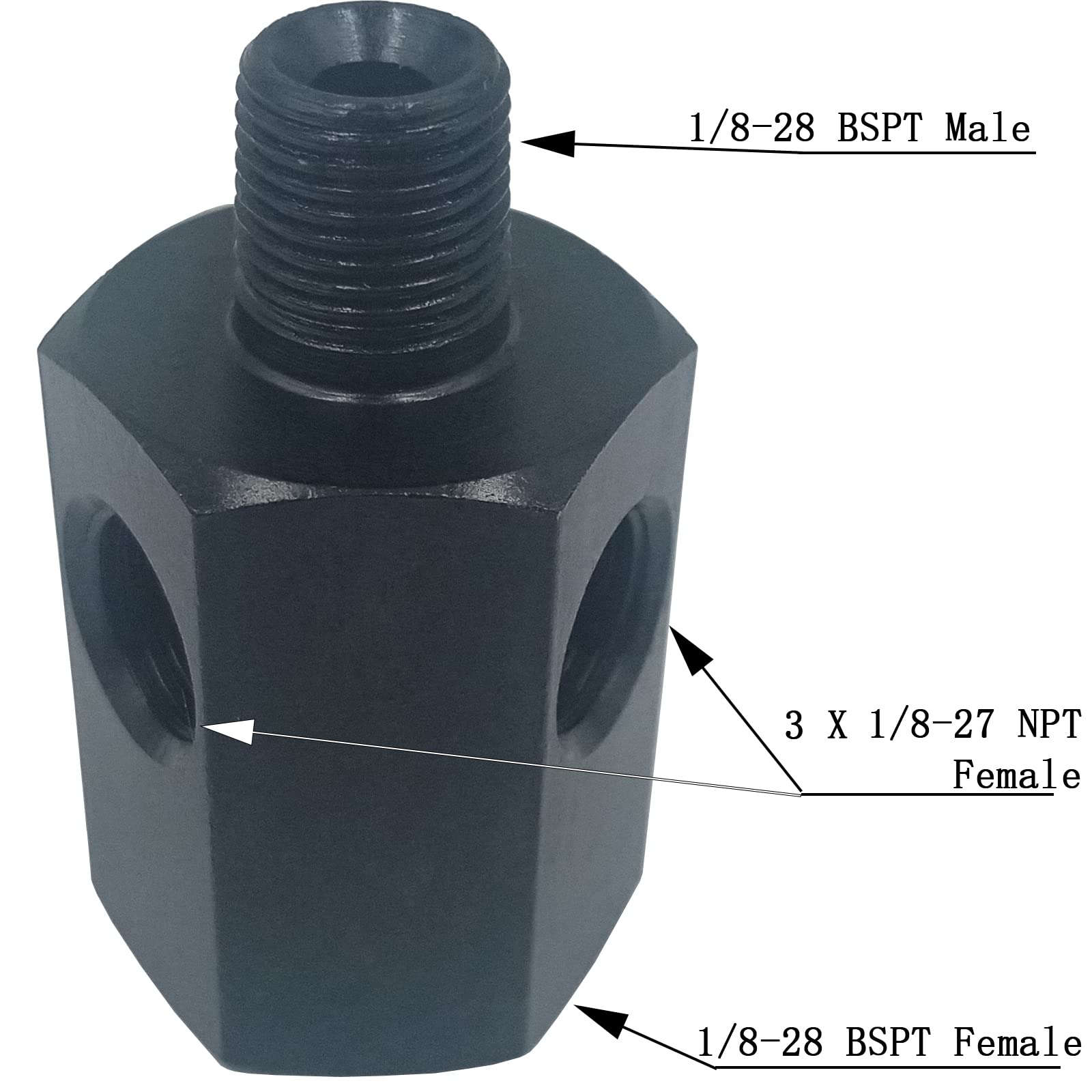 Snapklik.com : Kweiny 1/8-28 BSPT Male To 1/8-27 NPT Female 3 Ports Hex ...