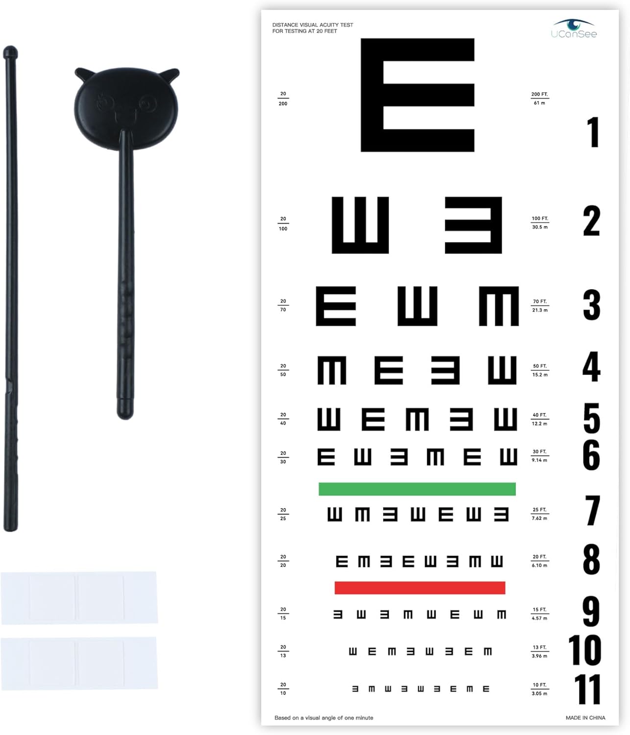 Amazon.com: UCanSee E Eye Chart Visual Acuity Chart with Eye Occluder ...