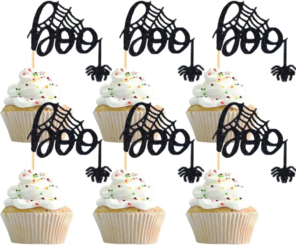 Amazon.com: 24 Pcs Halloween Spider Cupcake Toppers Black Cake Decor ...