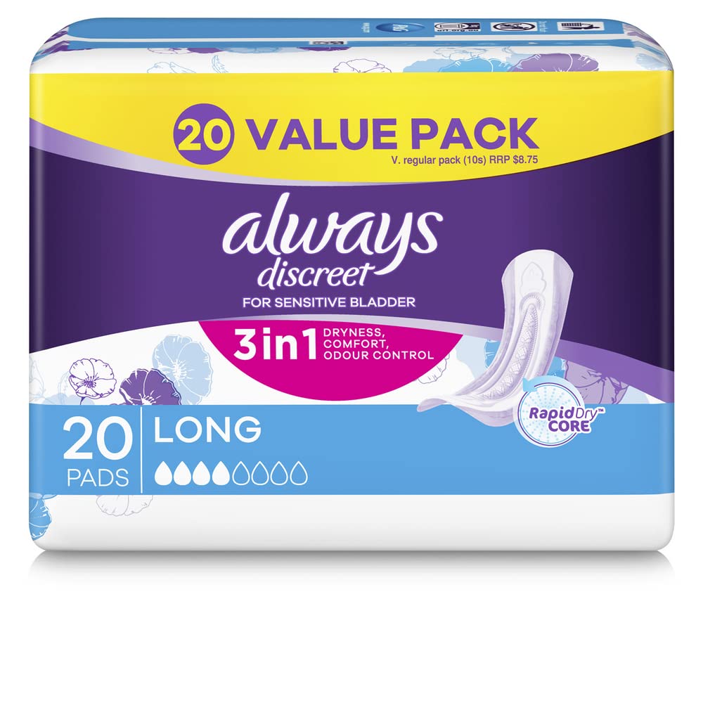 Always Discreet Incontinence Pads, Long, 20 Pack : Amazon.com.au ...