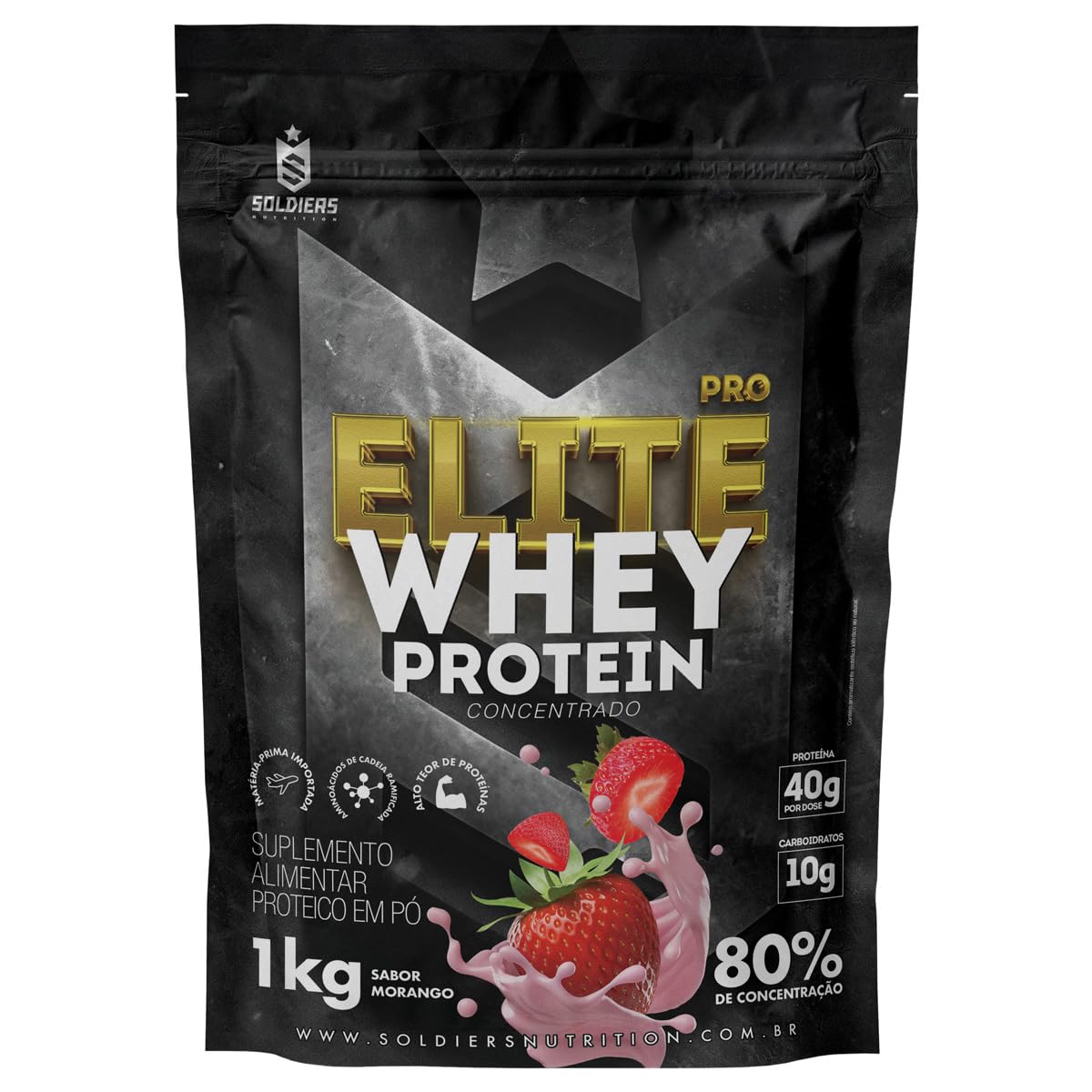 Elite Pro Whey Protein Concentrado 80% - Sabor Morango - 1kg - Soldiers ...