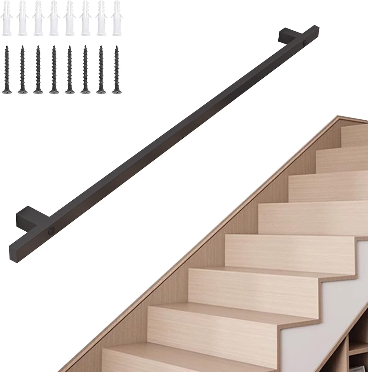 Black Stairs Handrail - Complete Kit, 1m 1.5m 2m 2.5m 3m Staircase ...