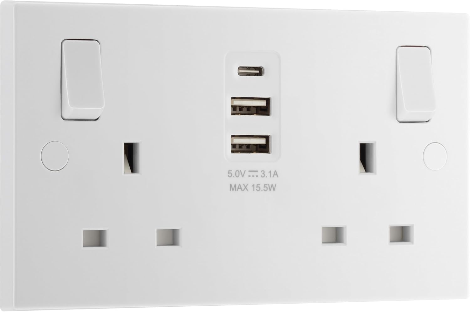 BG Electrical 15W Double Switched Power Wall Plug Socket with Two Type ...