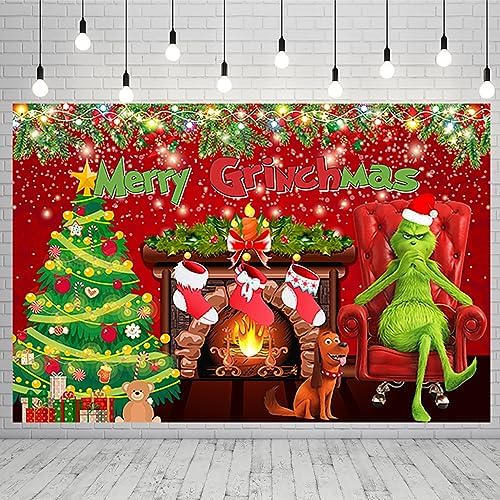 Amazon.com : Sunwer Merry Grinchmas Photo Booth Backdrop Christmas ...