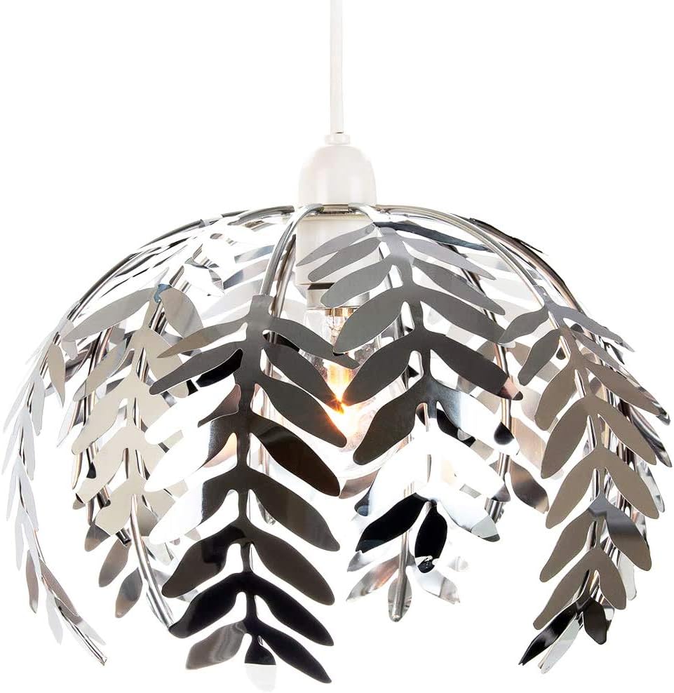 Traditional Fern Leaf Designed Ceiling Pendant Light Shade in Silver ...
