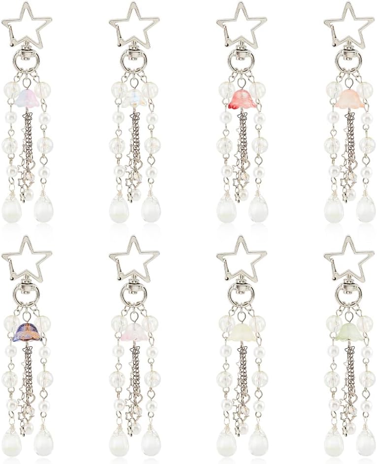 PH PandaHall 8 Sets Beaded Pendant Keychain with Pentagram Alloy ...