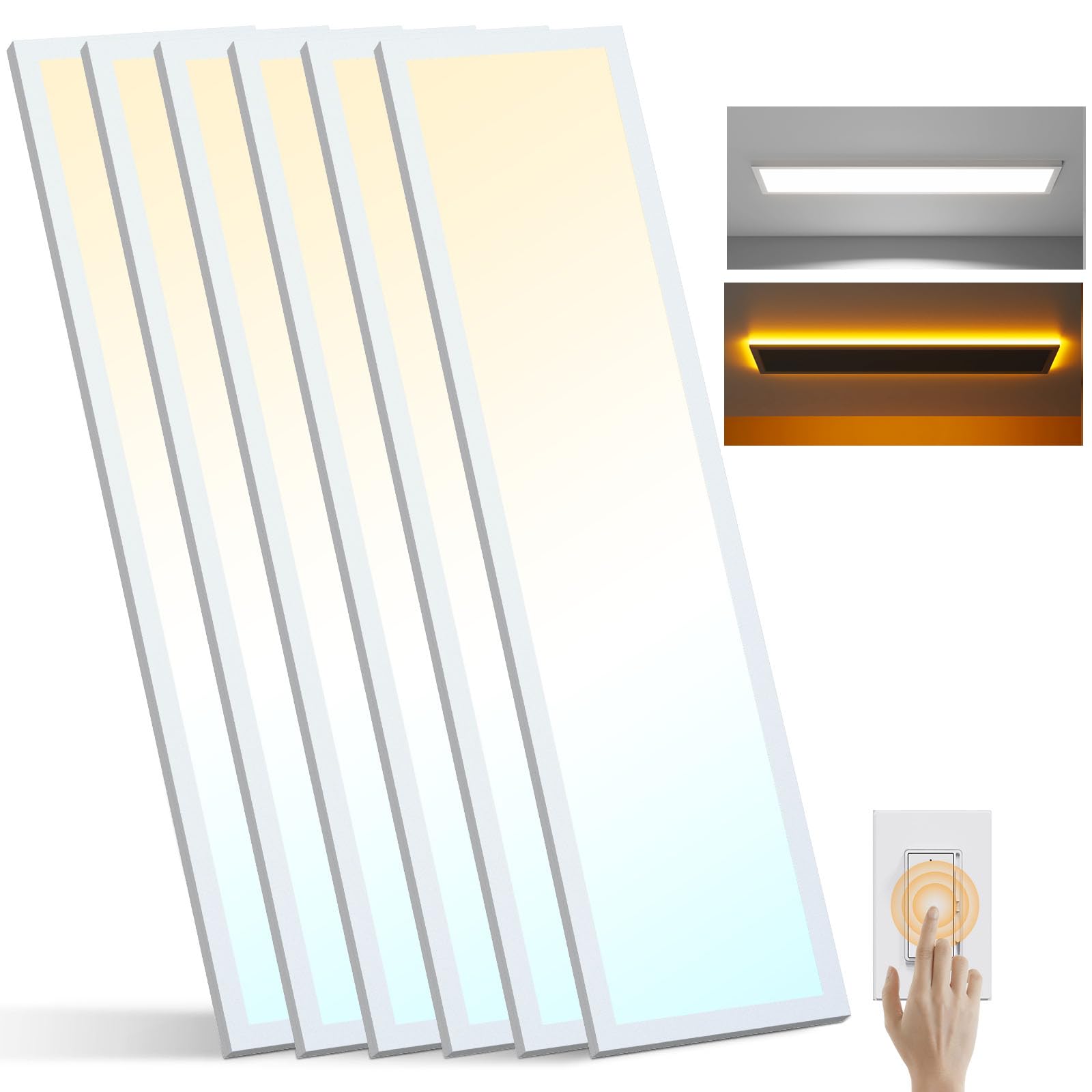 AIKVSXER 1x4 LED Flat Panel Light Surface Mount with Night Light,3000K ...