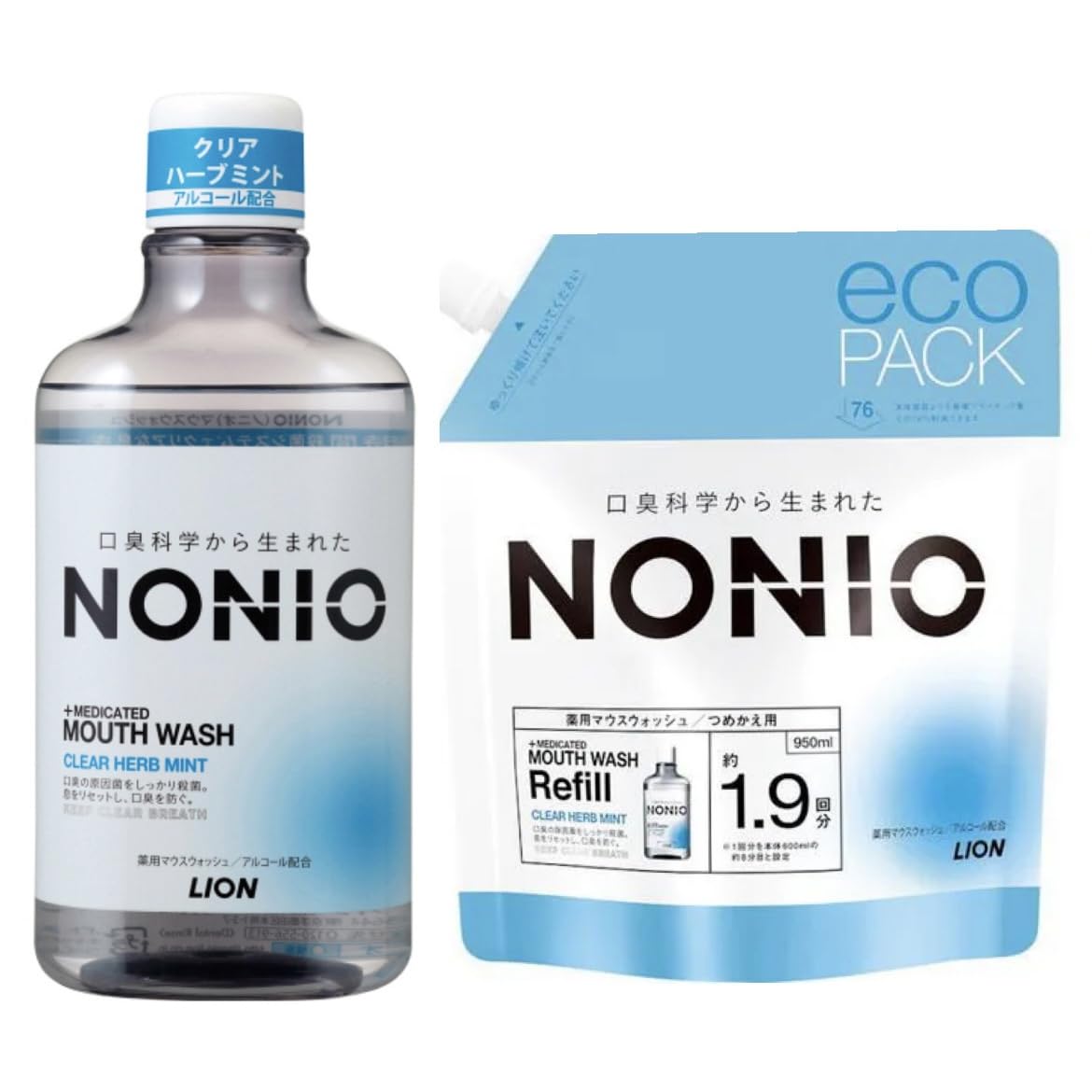Amazon | 【本体セット】 ライオン NONIO ノニオ マウスウォッシュ クリアハーブミント 本体 600ml 1個 + 詰替え 950ml | ノーブランド品 | マウスウォッシュ 通販