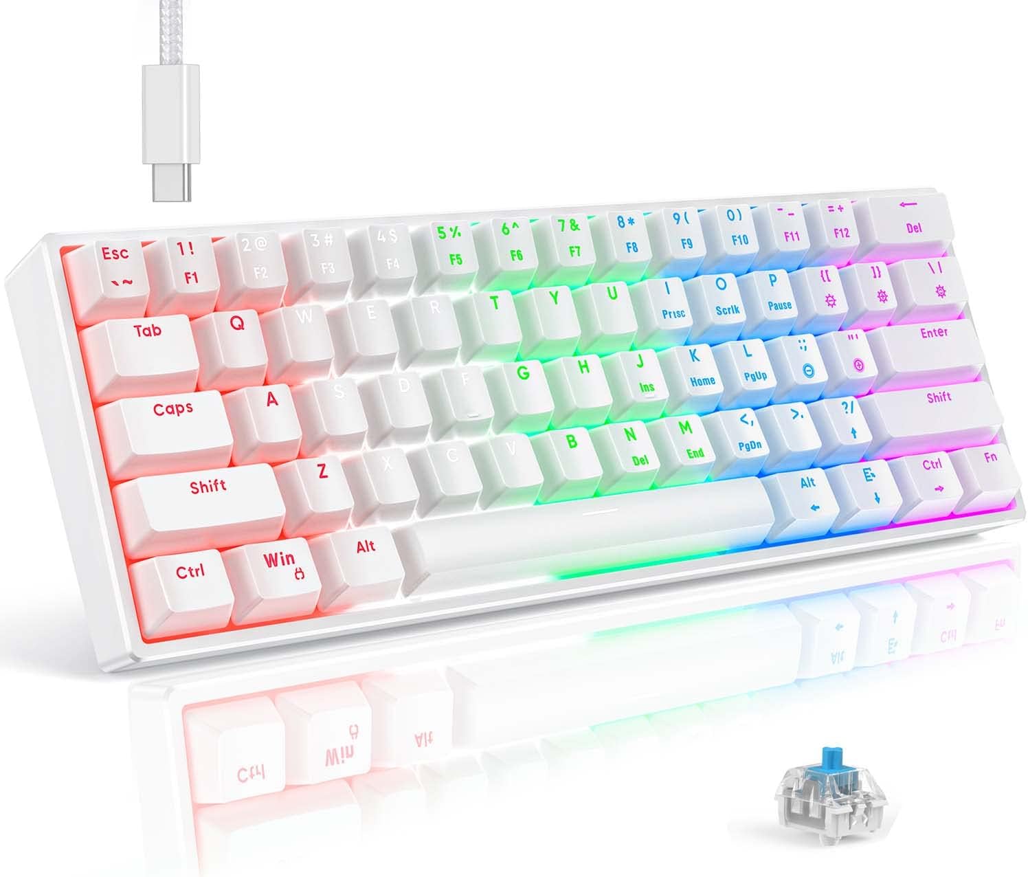 Amazon.com: TECURS 60% Wired Mechanical Gaming Keyboard, LED Backlit 61 ...
