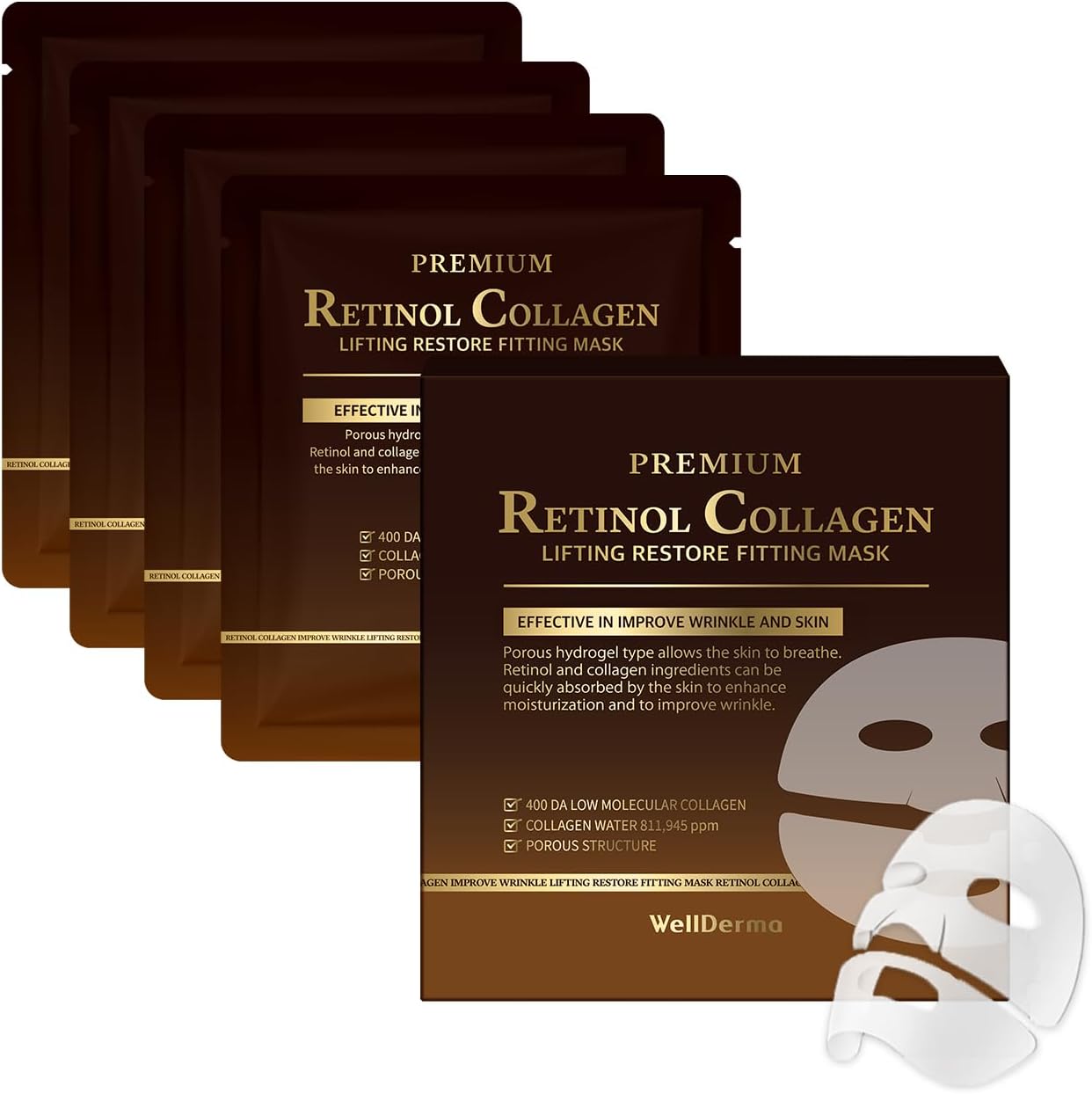 Amazon.com : WELLDERMA Retinol Collagen Face Mask 4EA - Low-Molecular ...