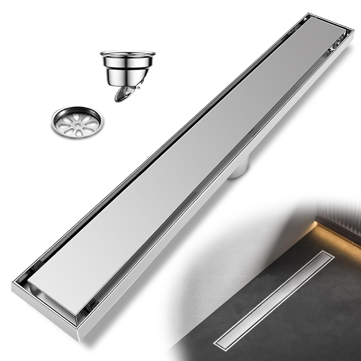 AZYAAXZM Drenaje de Piso Rectangular 10*60CM, Coladera de Desagüe Baño ...