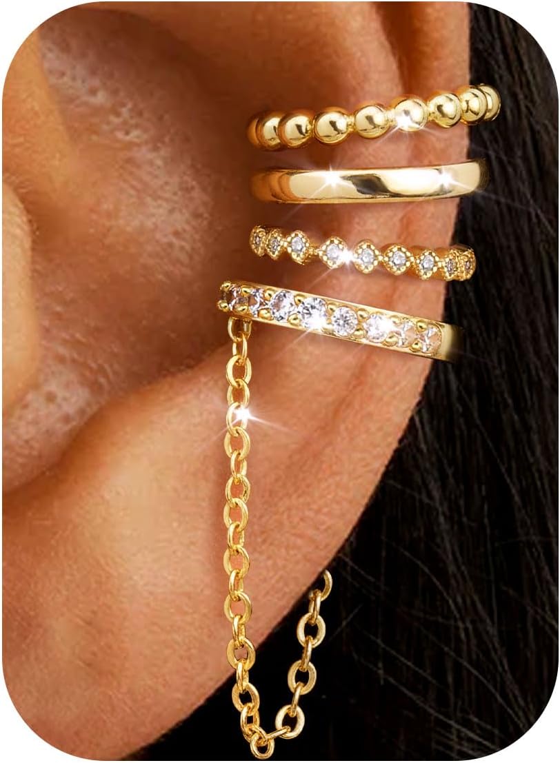 Amazon.com: Florideco 4Pcs Ear Cuffs Non-Piercing for Women Dainty 14K ...