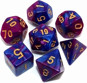CREEBUY 7Pcs Blue Purple DND Dice Set RPG Polyhedral Dice for Dungeon ...