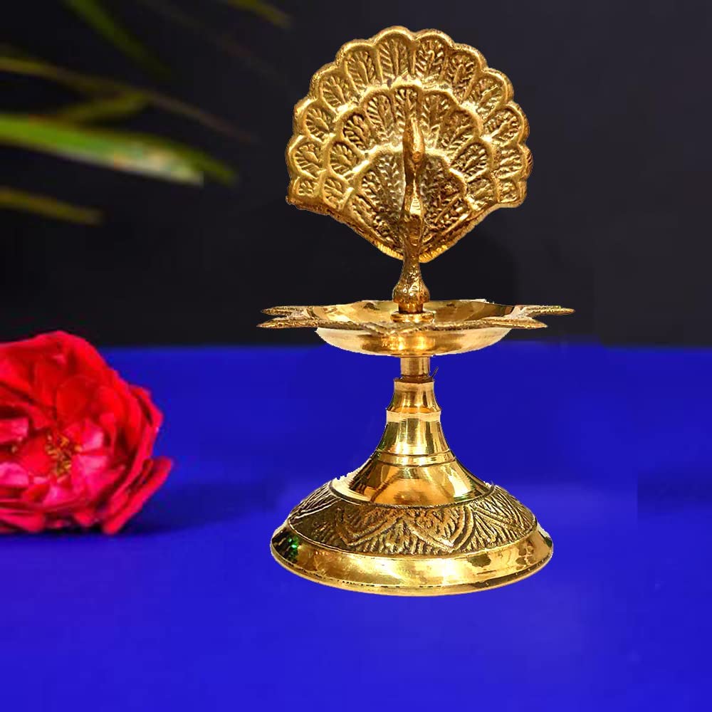 Buy Stotram Brass Kuthu Vilakku 1 Step Peacock Oil Diya Traditional ...
