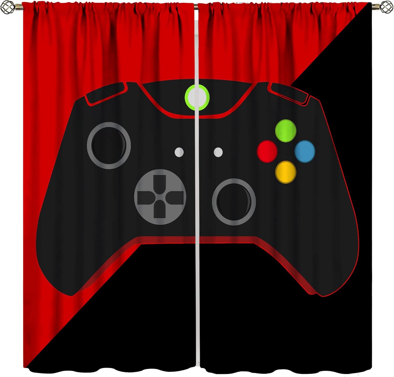 Amazon.com: YungHo Video Game Curtains, Game Gamepad Red Decor Window ...