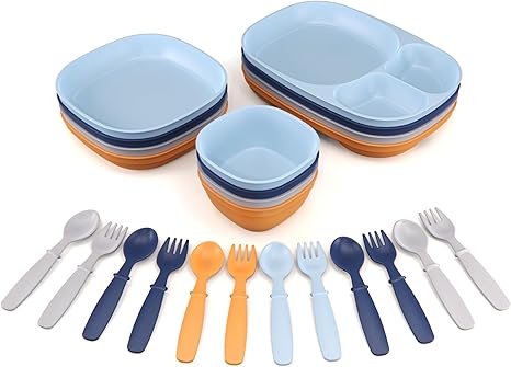 Amazon.com: Kid’s Dinnerware Set - 24 Pieces, 4 Place Settings - Tough ...
