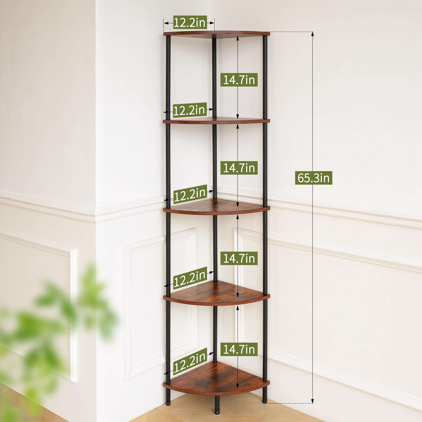 Snapklik.com : Yoobure Corner Shelf Stand, 5-Tier Bookshelf, 65" Tall ...