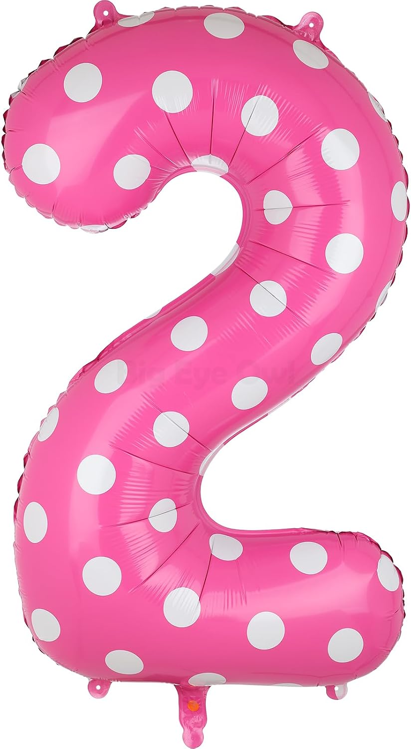 40 Inch Number 2 Balloon Pink Polka Dot Large 2nd Birthday Decorations ...