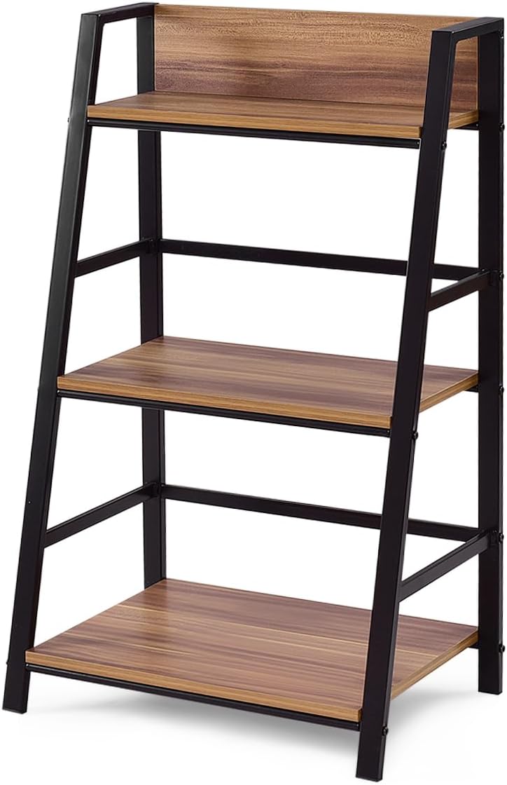 COSTWAY 3-Tier Ladder Bookshelf, Industrial Bookcase Storage Shelving ...