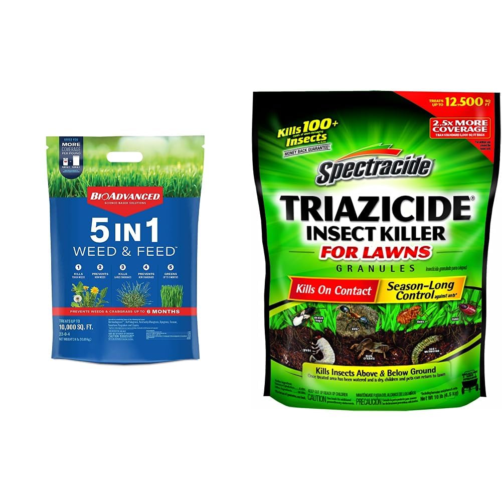 BioAdvanced 5 in 1 Weed and Feed, Granules, 24 lb & Spectracide ...