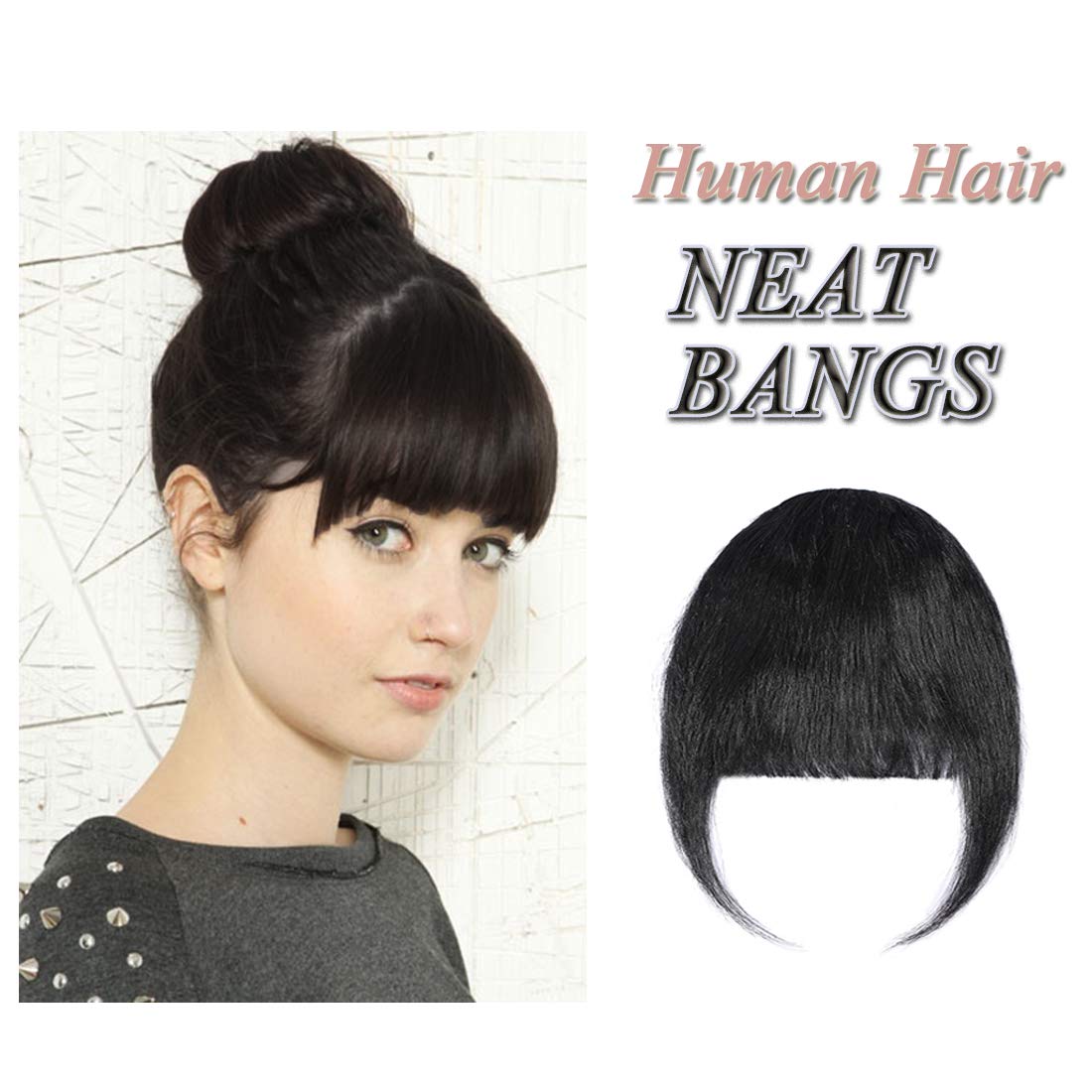 Amazon.com : Clip in Human Hair Fringe with Temple Front Neat Bangs ...