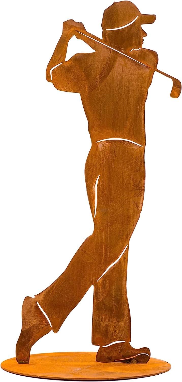 Rostikal Golfspieler Figur 40 cm Gartendeko Rost Golfer Dekofigur Golf ...