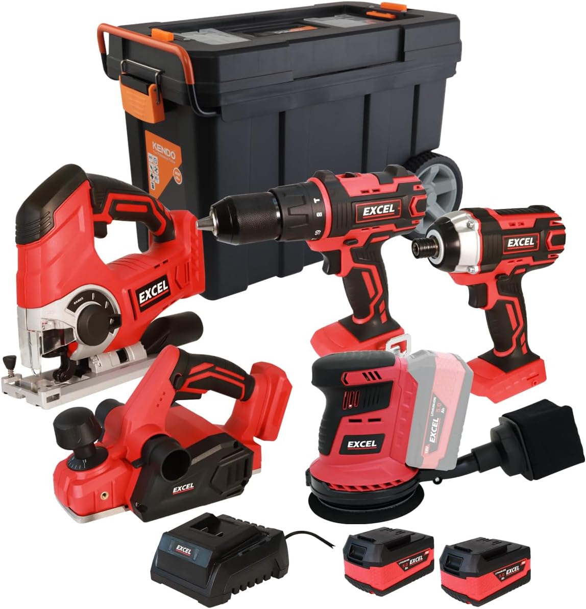 Excel 18V 5 Piece Cordless Power Tool Kit with 2 x 5.0Ah Battery ...
