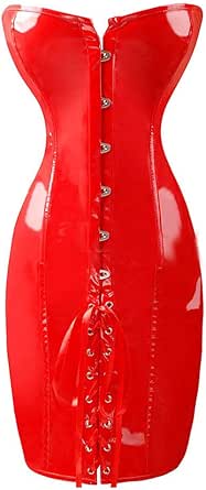 I-Glam Women's Sexy Shiny PVC Lace Up Busk Bustier Corset Dress Red XL ...