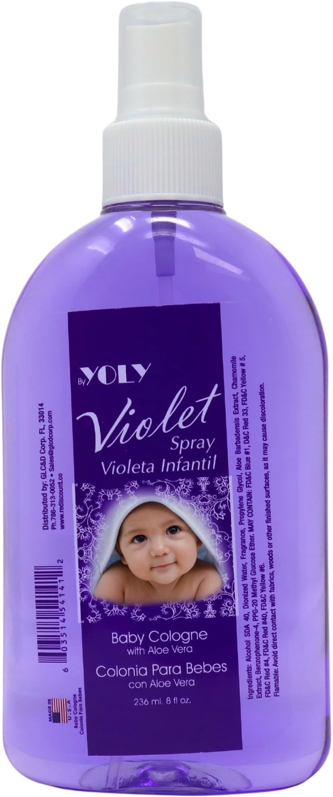 Amazon.com: Yoly Violet Traditional Baby Cologne with Aloe Vera, Long ...