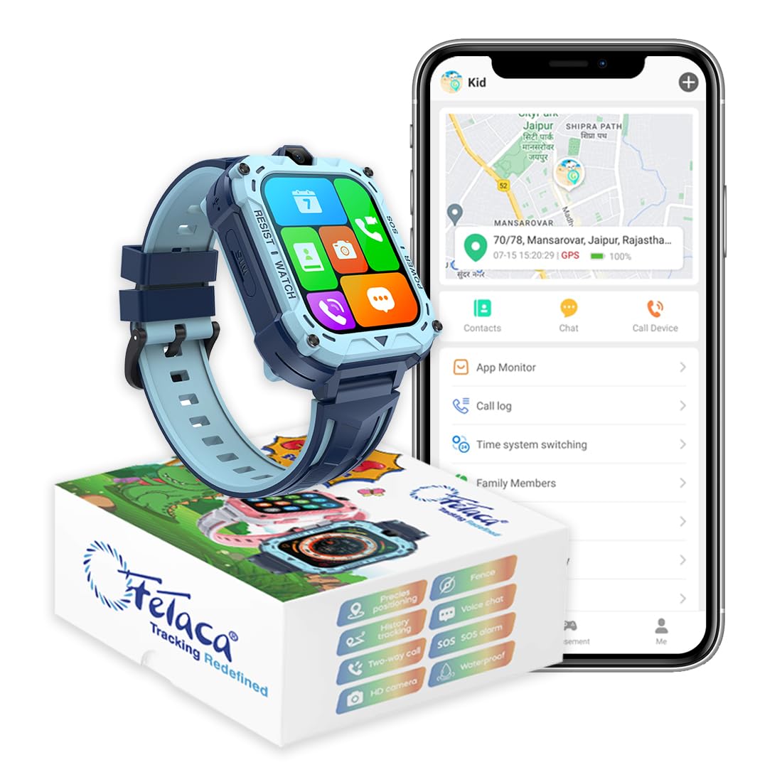 FETACA® 4G GPS Tracker Smartwatch for Kids - Blue | Safety ...