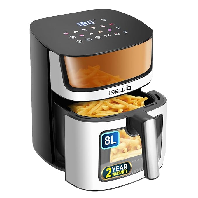 iBELL AF800M Air Fryer 8 Litre, 1800W, Feather Touch, Detachable Fryer ...