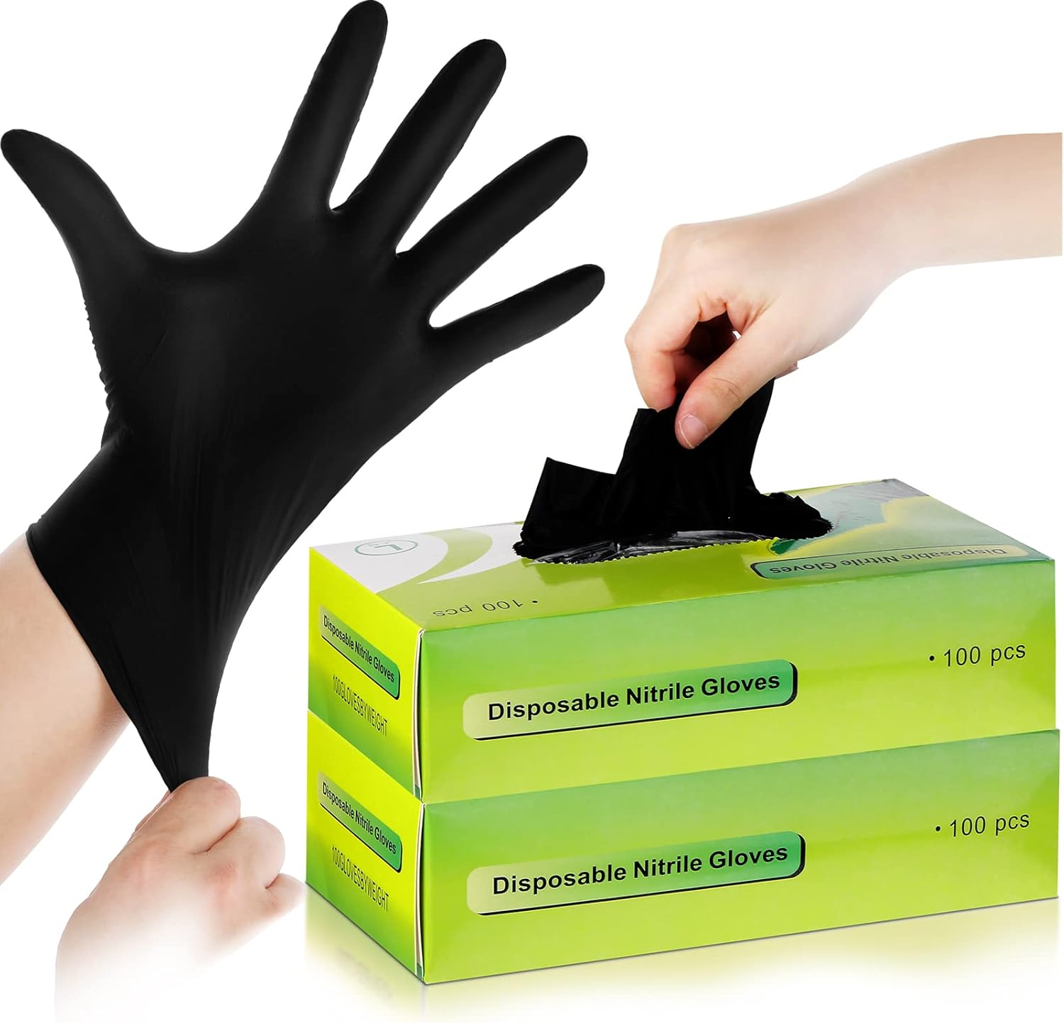 200 Piezas Guantes de Nitrilo Guantes Negros Desechables para Trabajo ...
