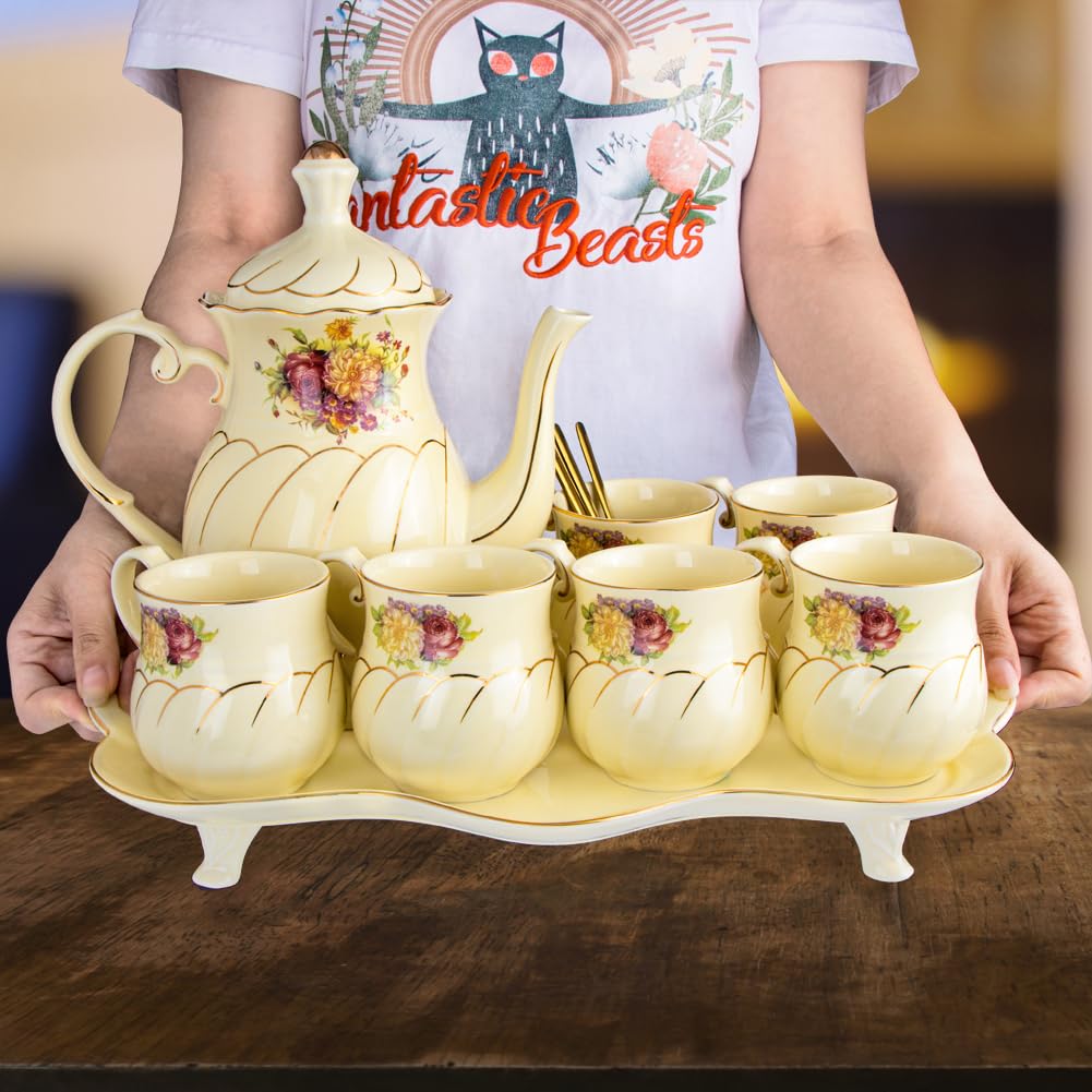 14PCS Tea Cup Set Of 6, British Tea Sets For Women Tea Party, HSYTEK ...
