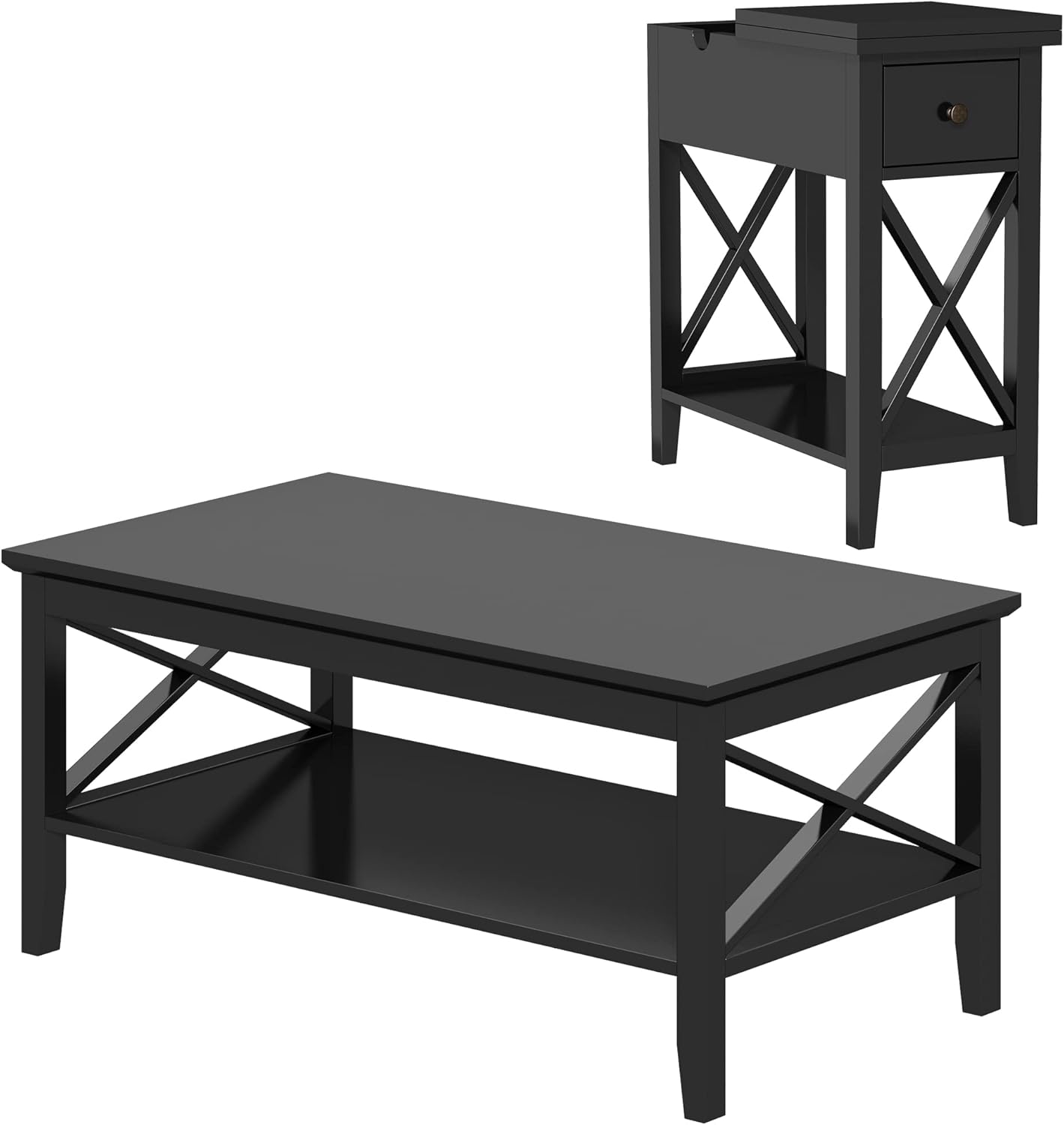 Amazon.com: ChooChoo Black Coffee Table Bundle Flip Top End Table with ...